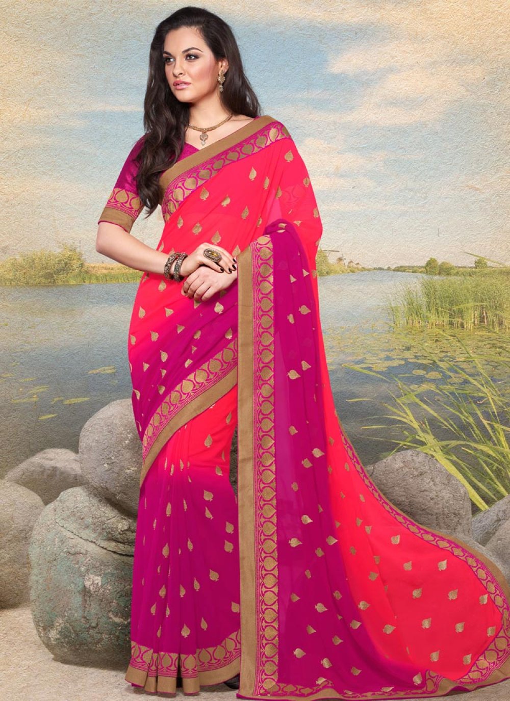 Royal Rose Pink And Magenta Color Designer Saree