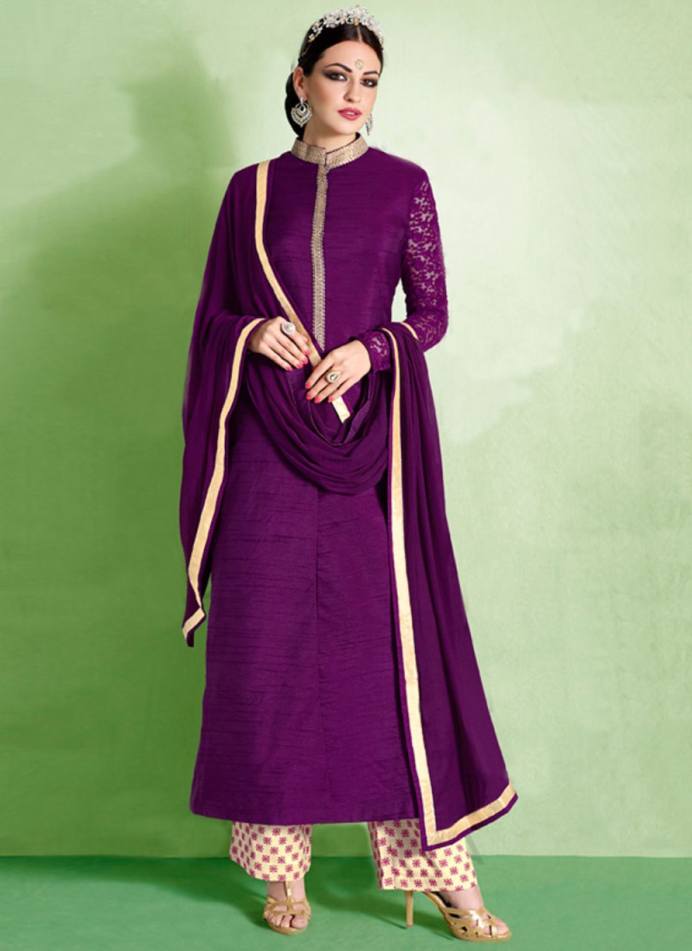 Ruritanian Purple Color Resham Work Palazzo Style Designer Suit