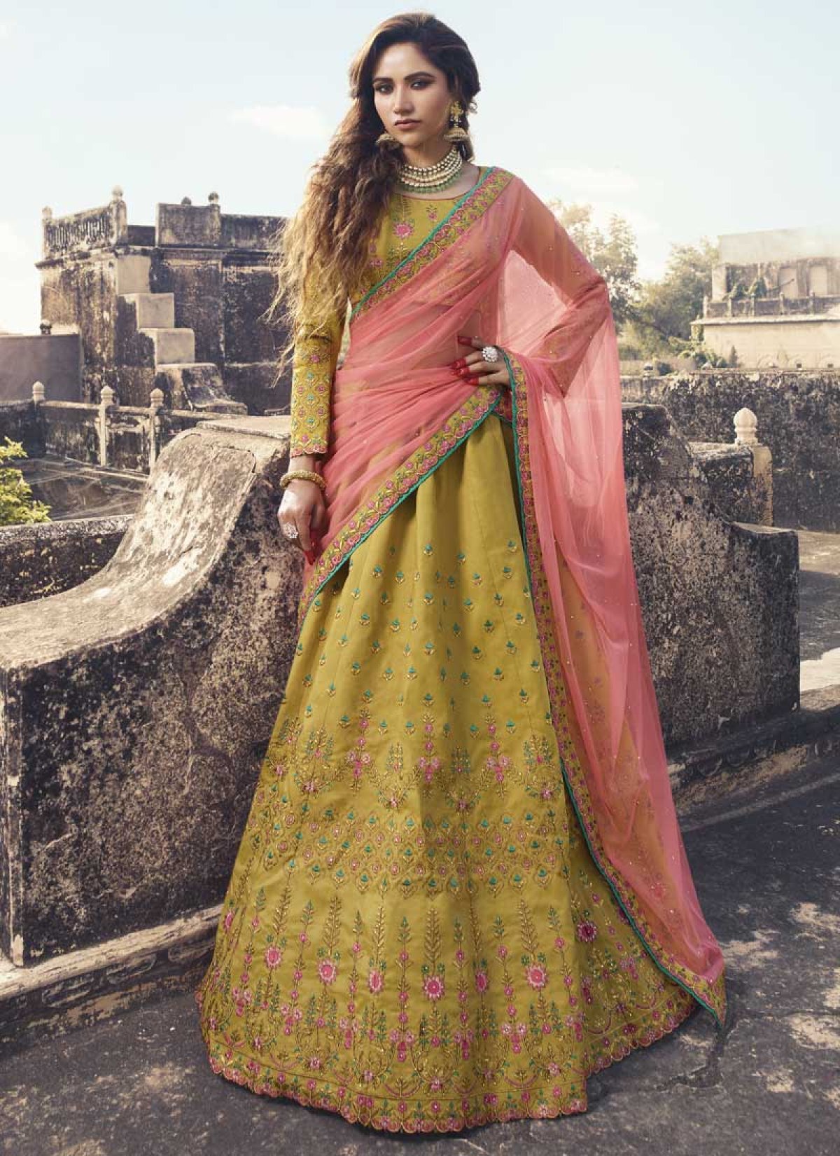 Shop Satin Silk A - Line Lehenga Online