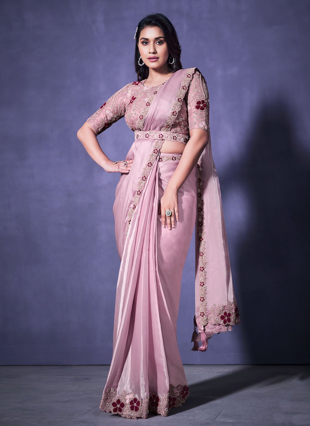 Buy Satin Silk Applique Work Trendy Designer Saree Online