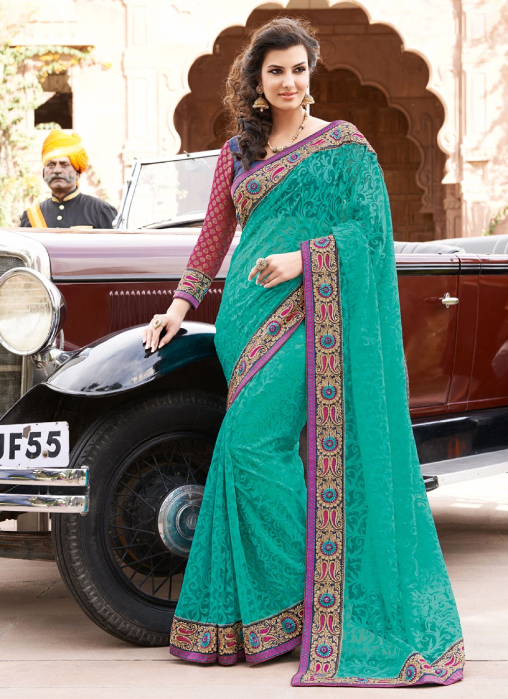 Sensible Chicken Work Net Party Wear Saree