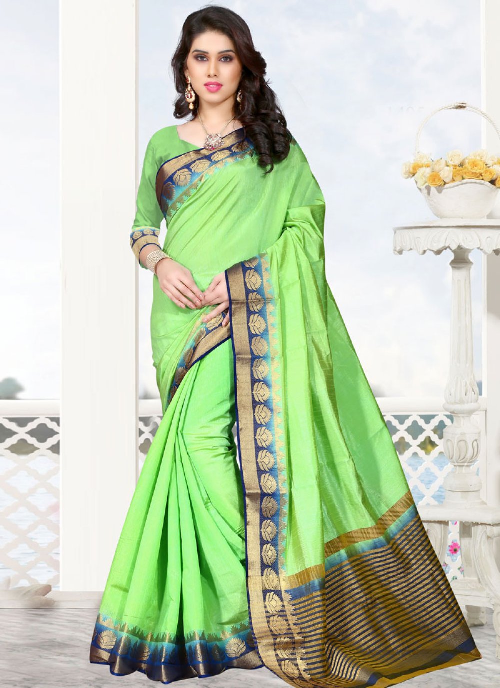 Sophisticated Mint Green Color Party Wear Saree