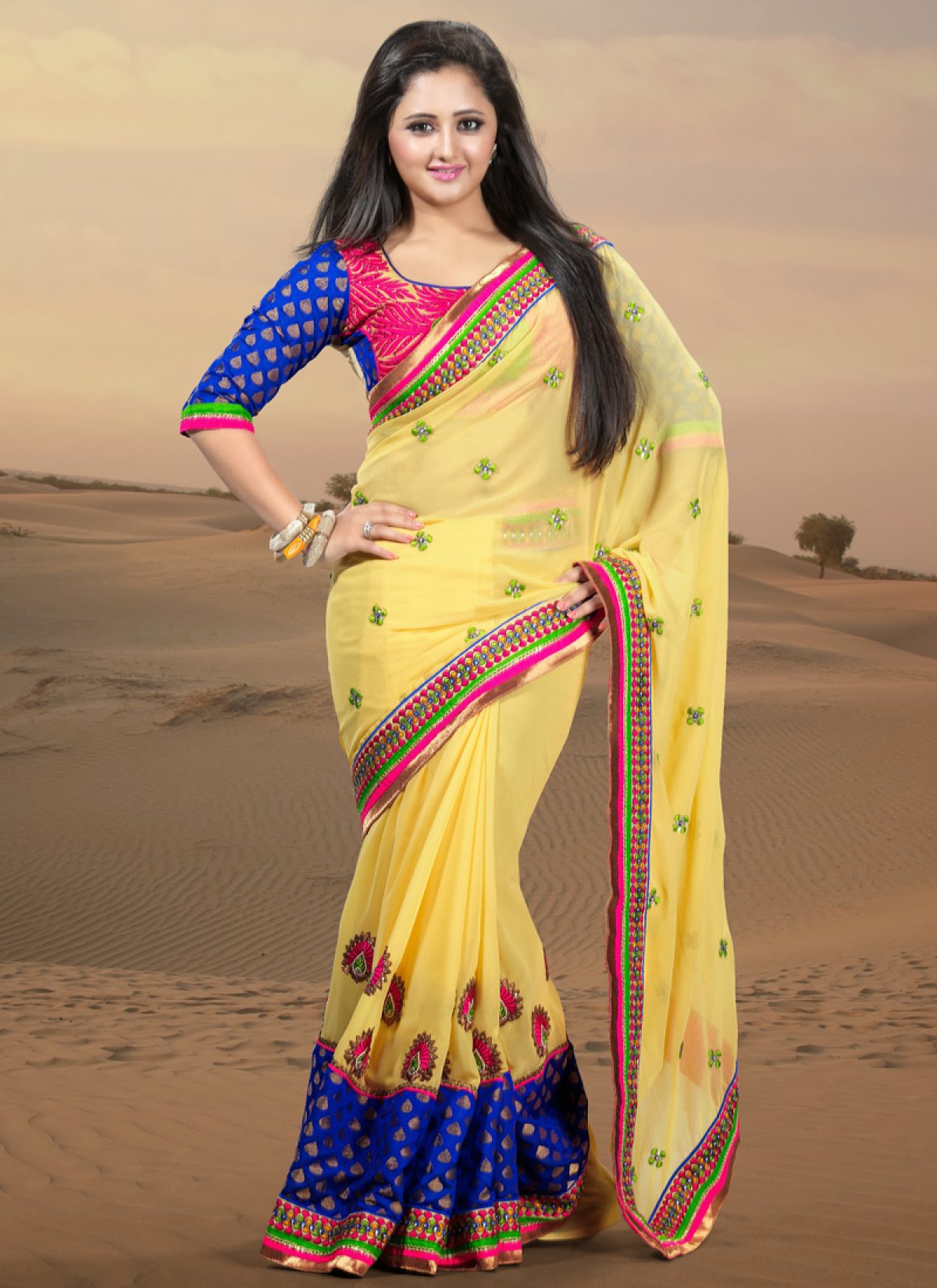 Sunshine Yellow Rashmi Desai Bollywoos Saree