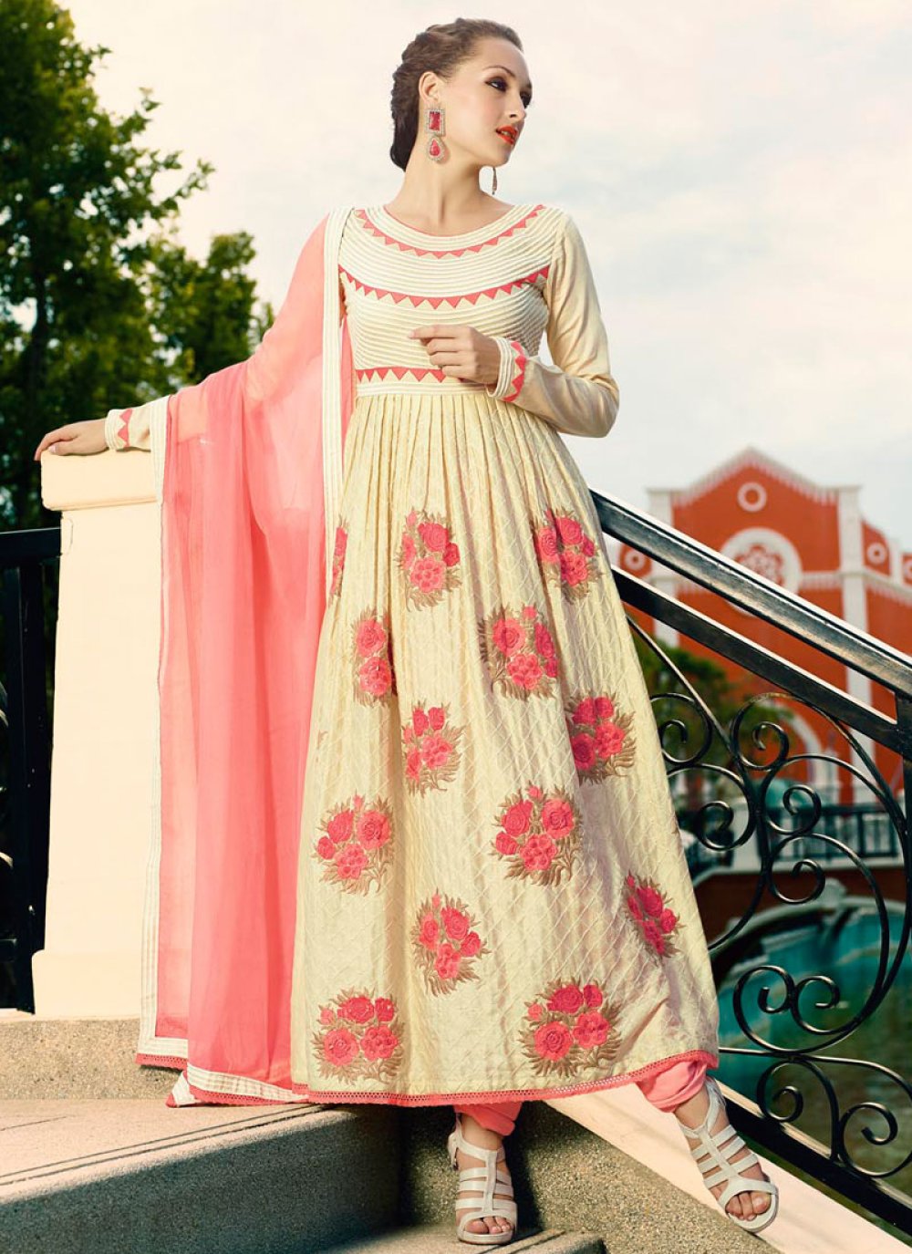 Transcendent Cream Color Floral Work Designer Salwar Kameez