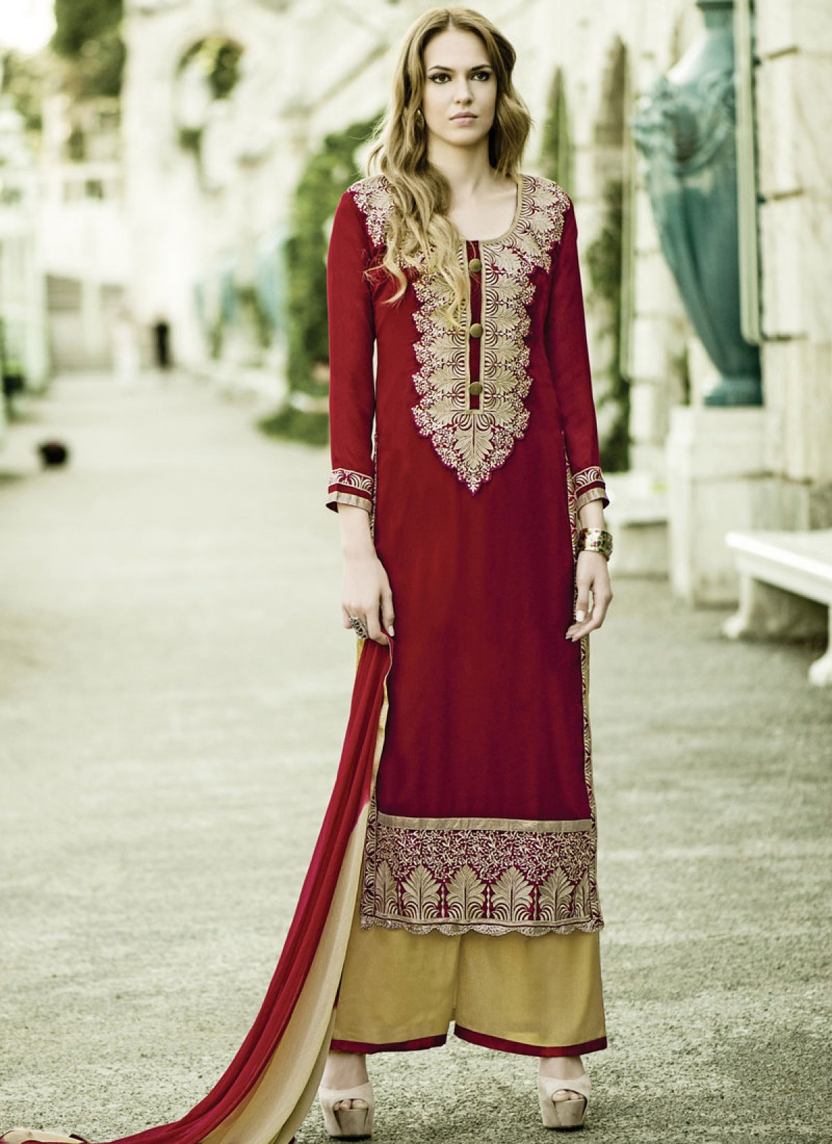 Buy Wondrous Karachi Work Palazzo Style Party Wear Suit Online In UK